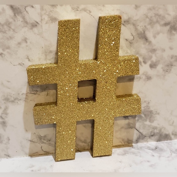Accents | Home Decorations Gold Glitter Wood Hashtag Symbol Sign 8 ...